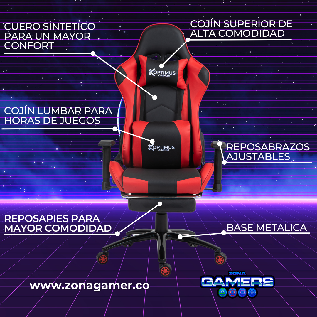 Silla Gamer GT-1001F Red + reposapiés incluido – ZONAGAMER
