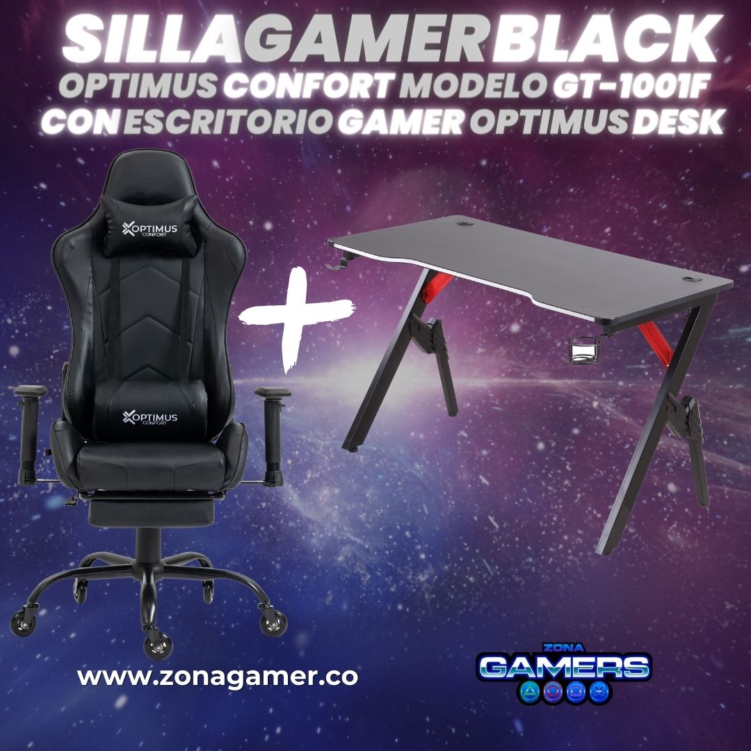 Combo Silla Gamer Black + Escritorio Gamer con reposapiés incluido y r – ZONAGAMER